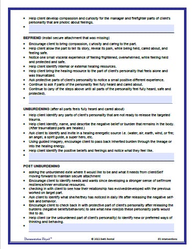 IFS Intervention Prompts Form - Documentation Wizard, LLC